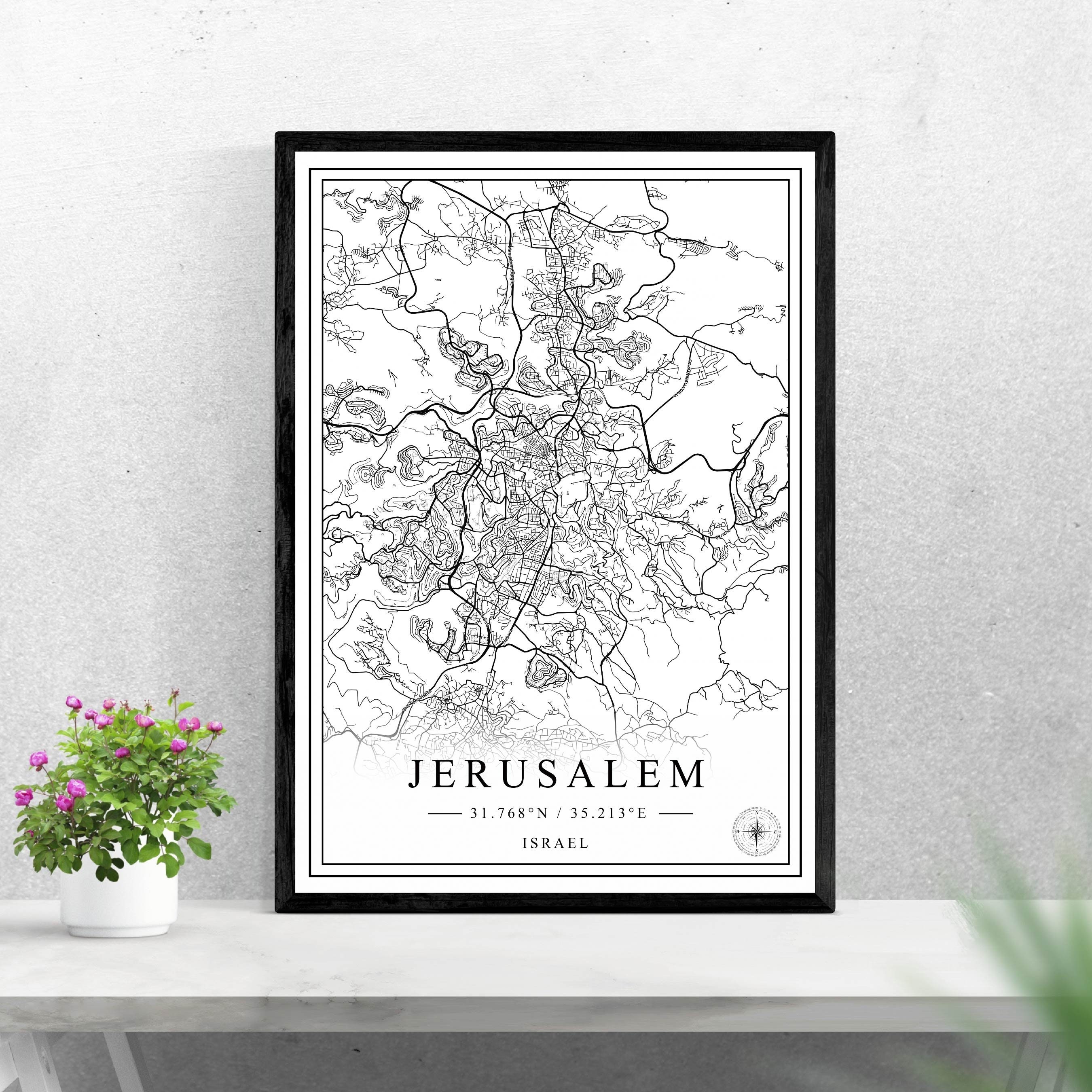 Jerusalem City Map Digital Download Black and White Print Design of ...