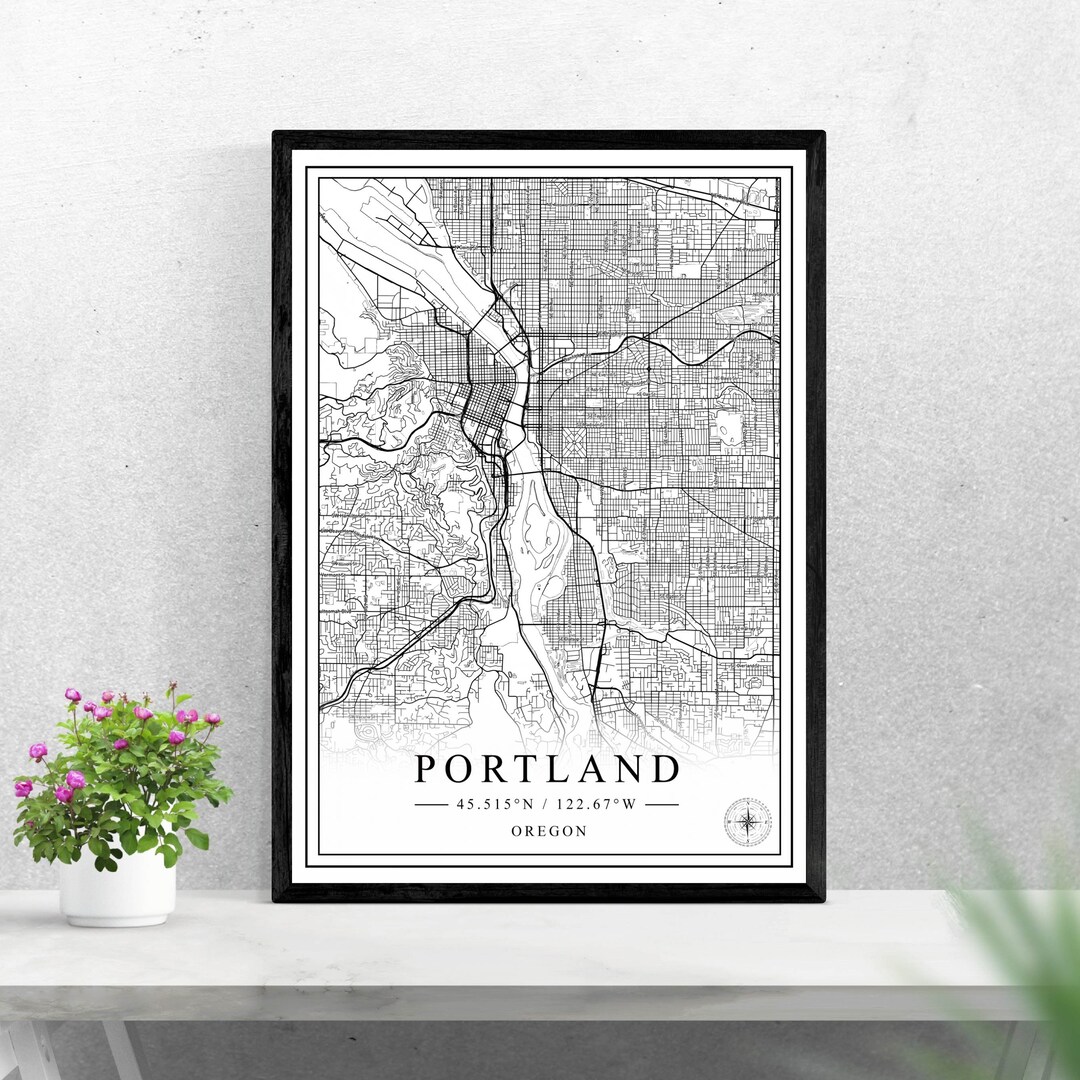 Portland City Map Digital Download Black and White Print Design of ...