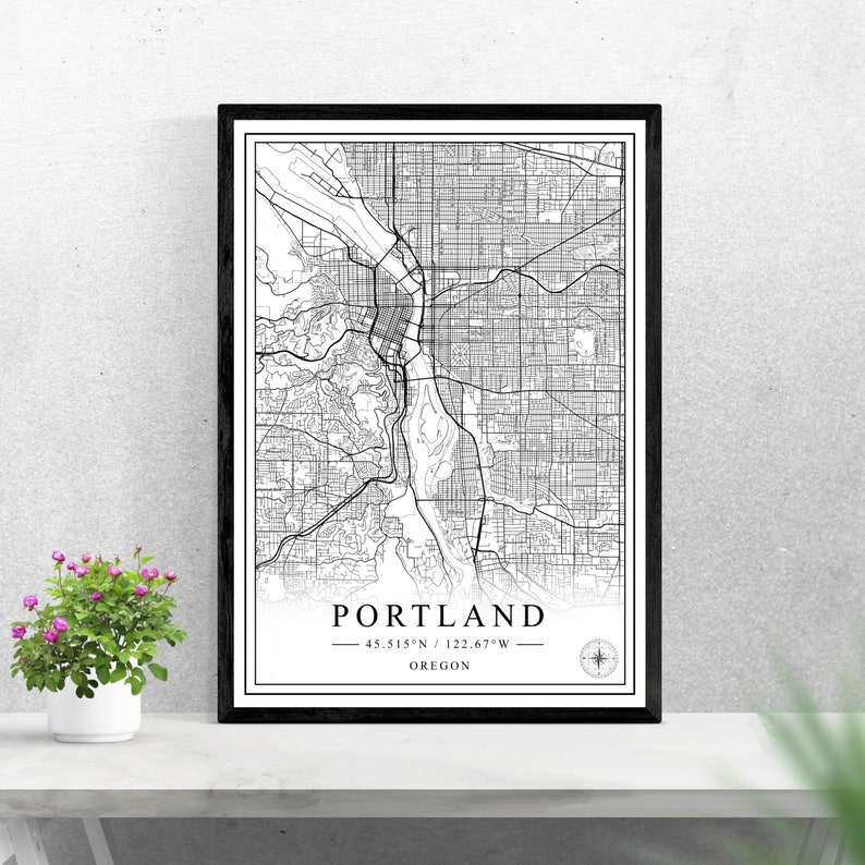 Portland City Map Digital Download Black and White Print - Etsy