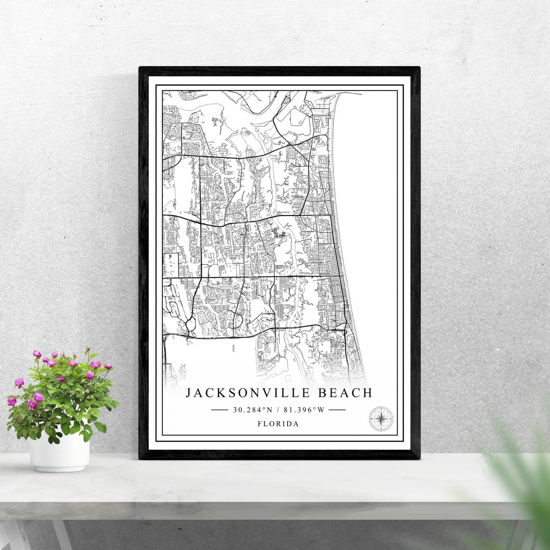 Jacksonville Beach City Map Digital Download Black and White Print ...