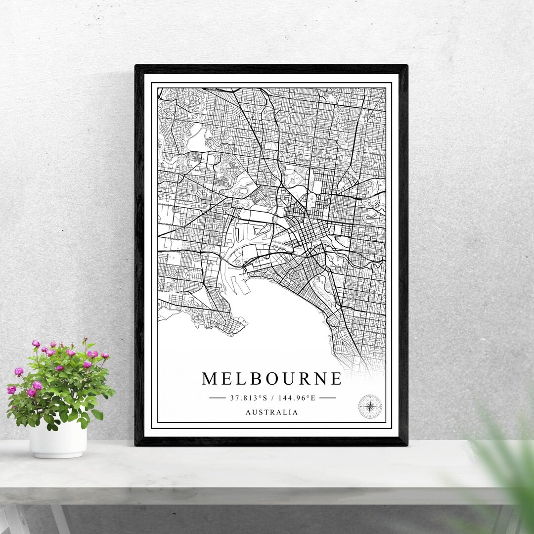 Melbourne City Map Digital Download Black and White Print Design of ...