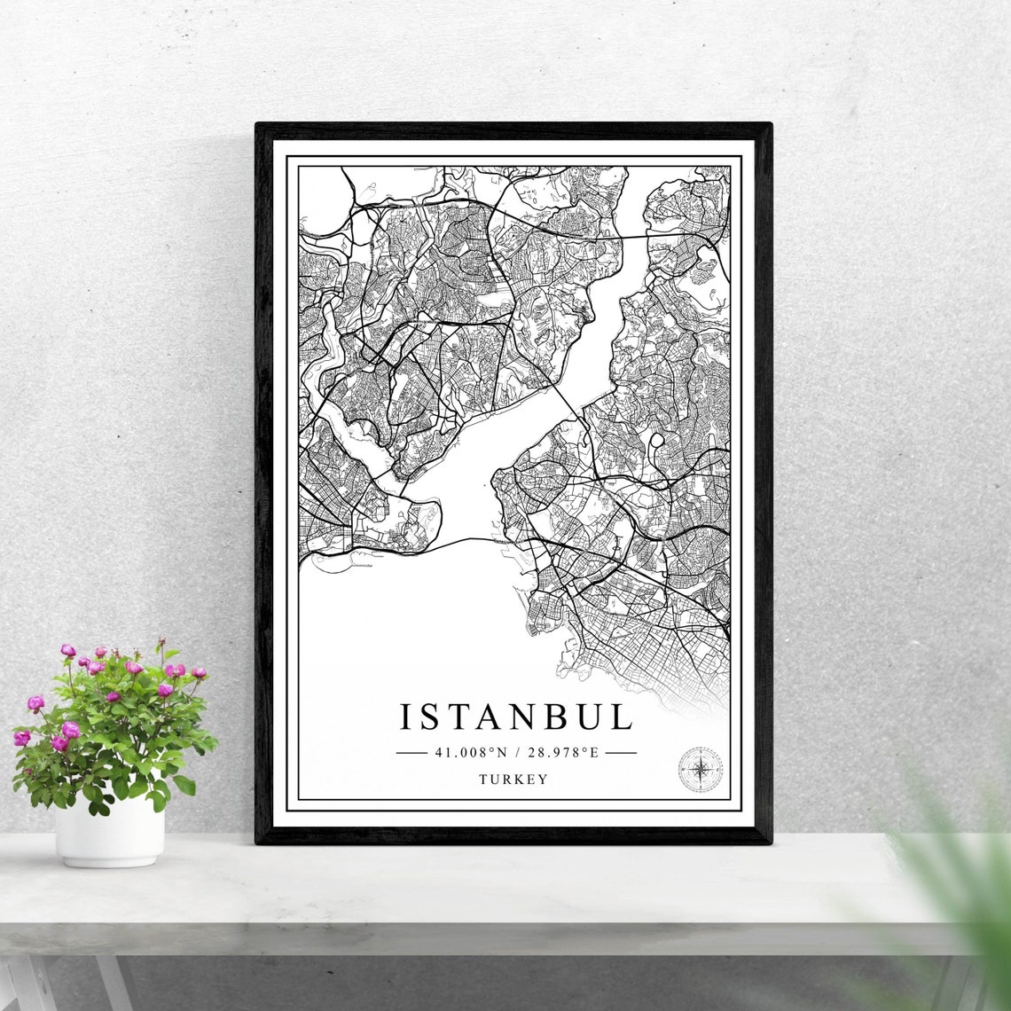 Istanbul City Map Digital Download Black and White Print Design of ...