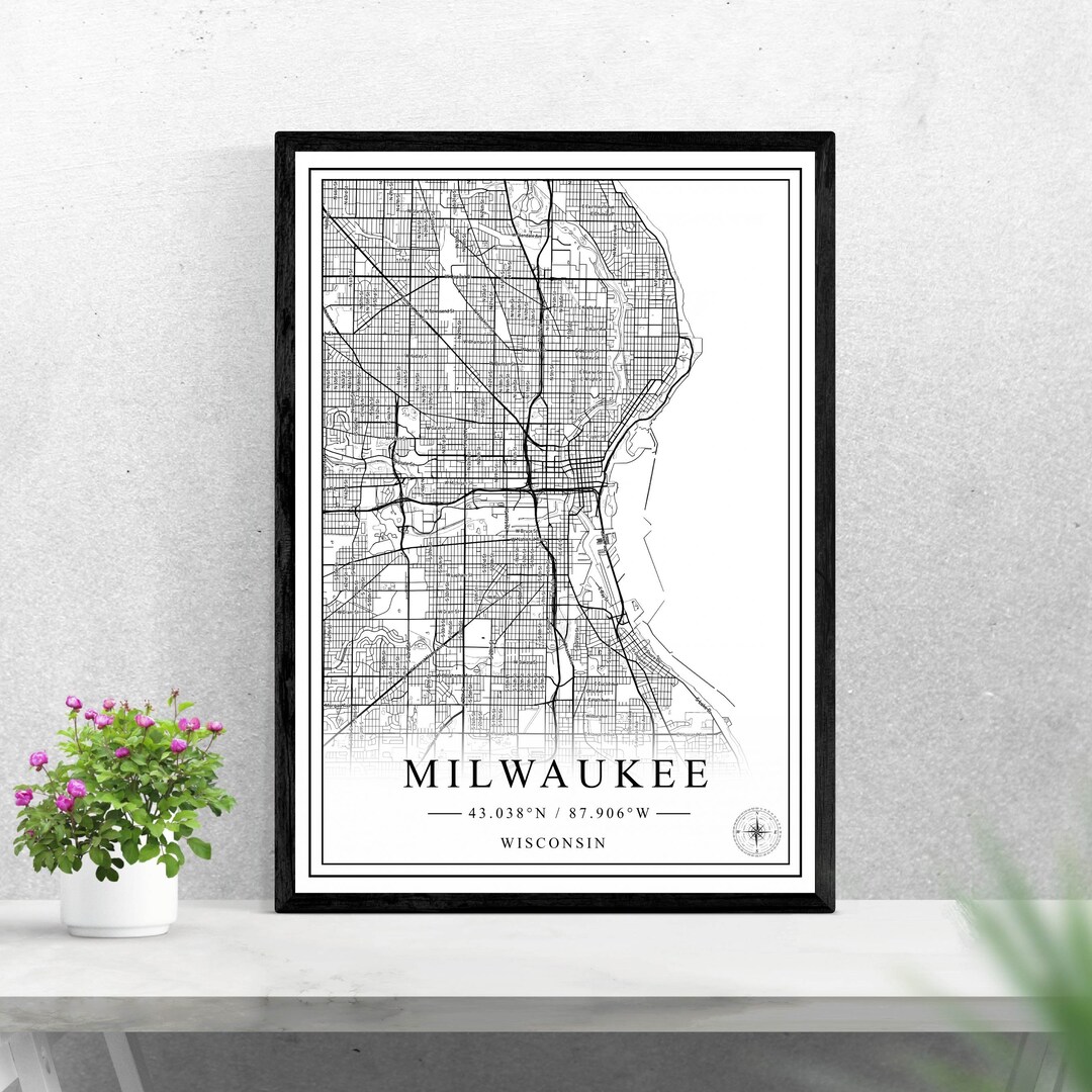 Milwaukee City Map Digital Download Black and White Print Design of ...