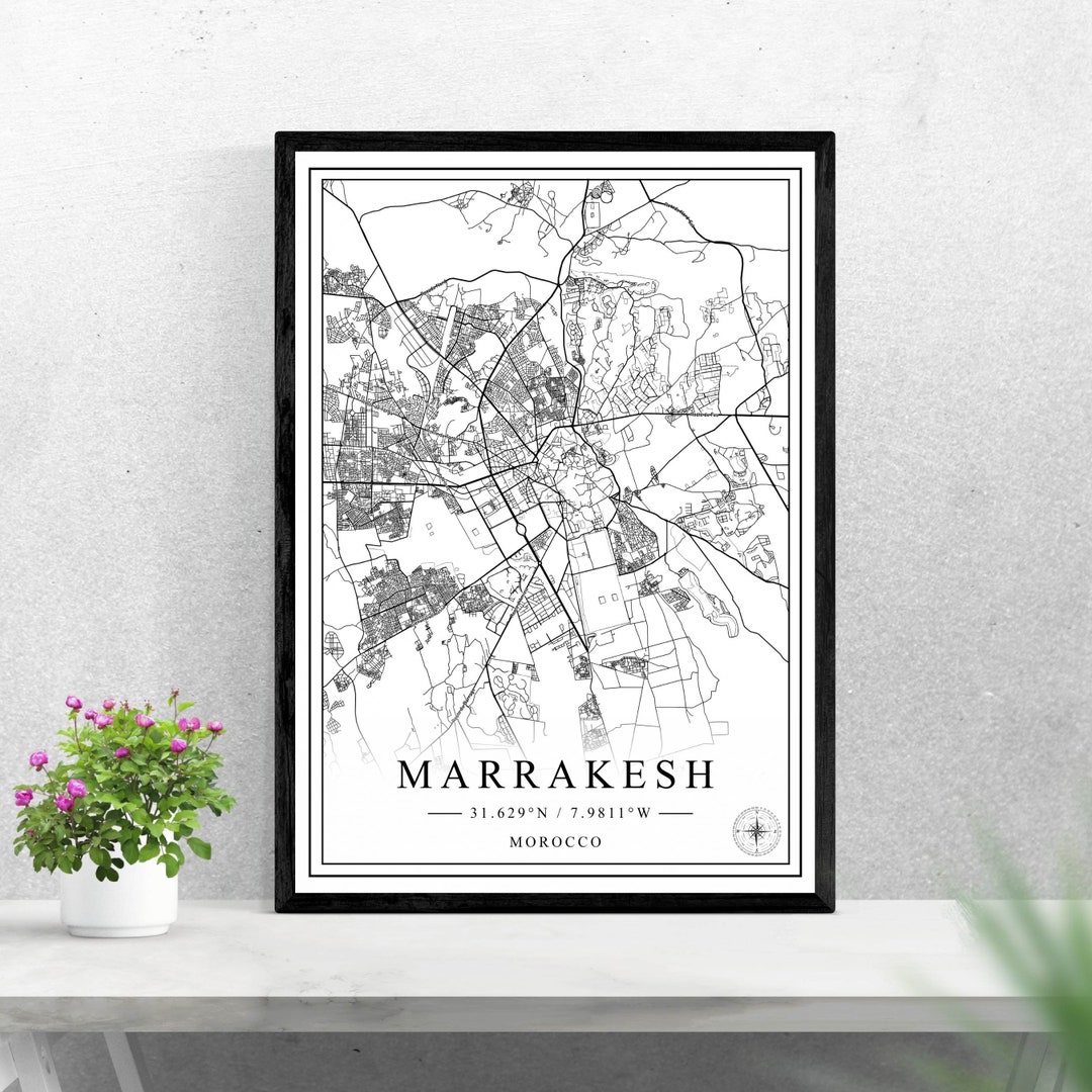 Marrakesh City Map Digital Download Black and White Print Design of ...