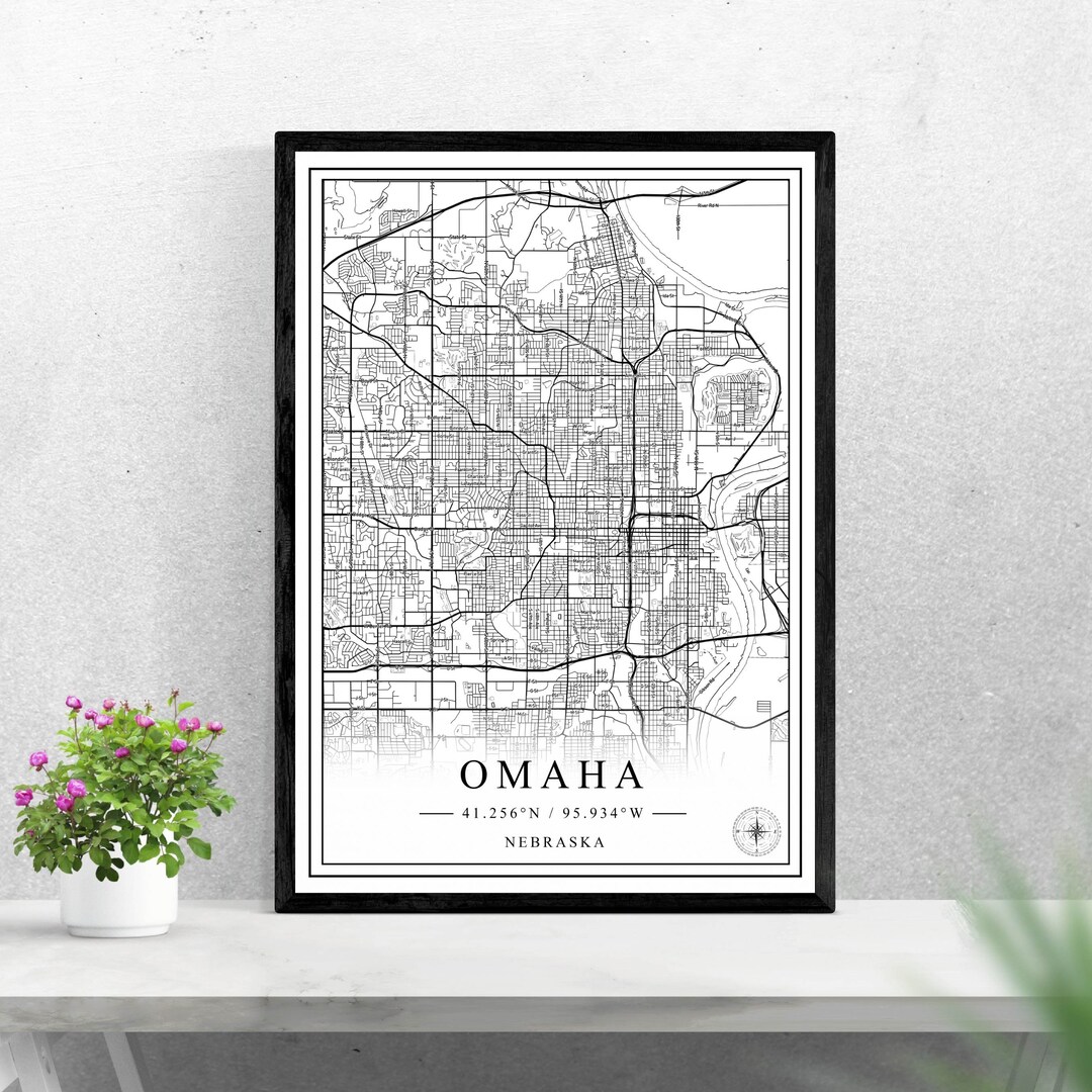Omaha City Map Digital Download Black and White Print Design of United ...