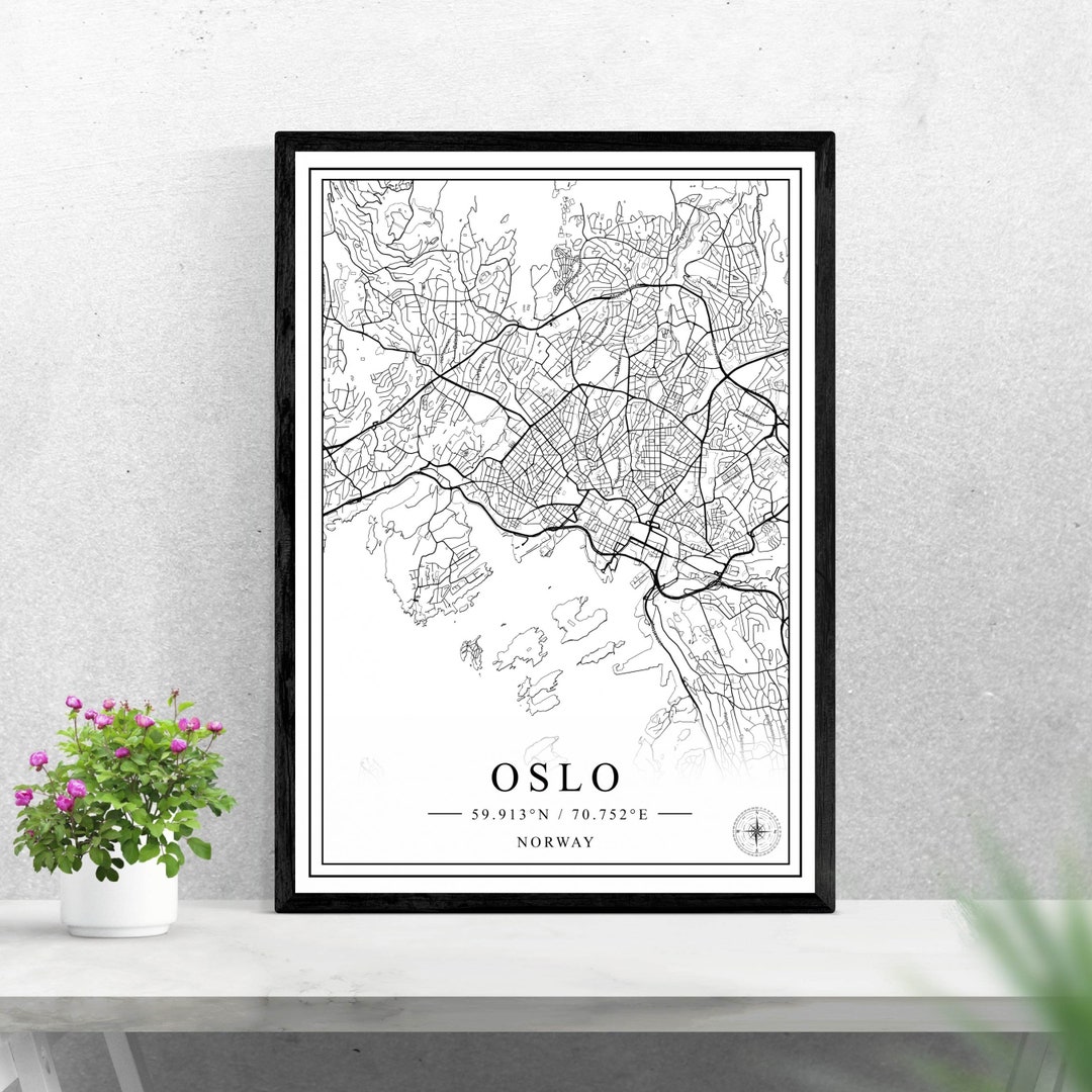 Oslo City Map Digital Download Black and White Print Design of Norway ...