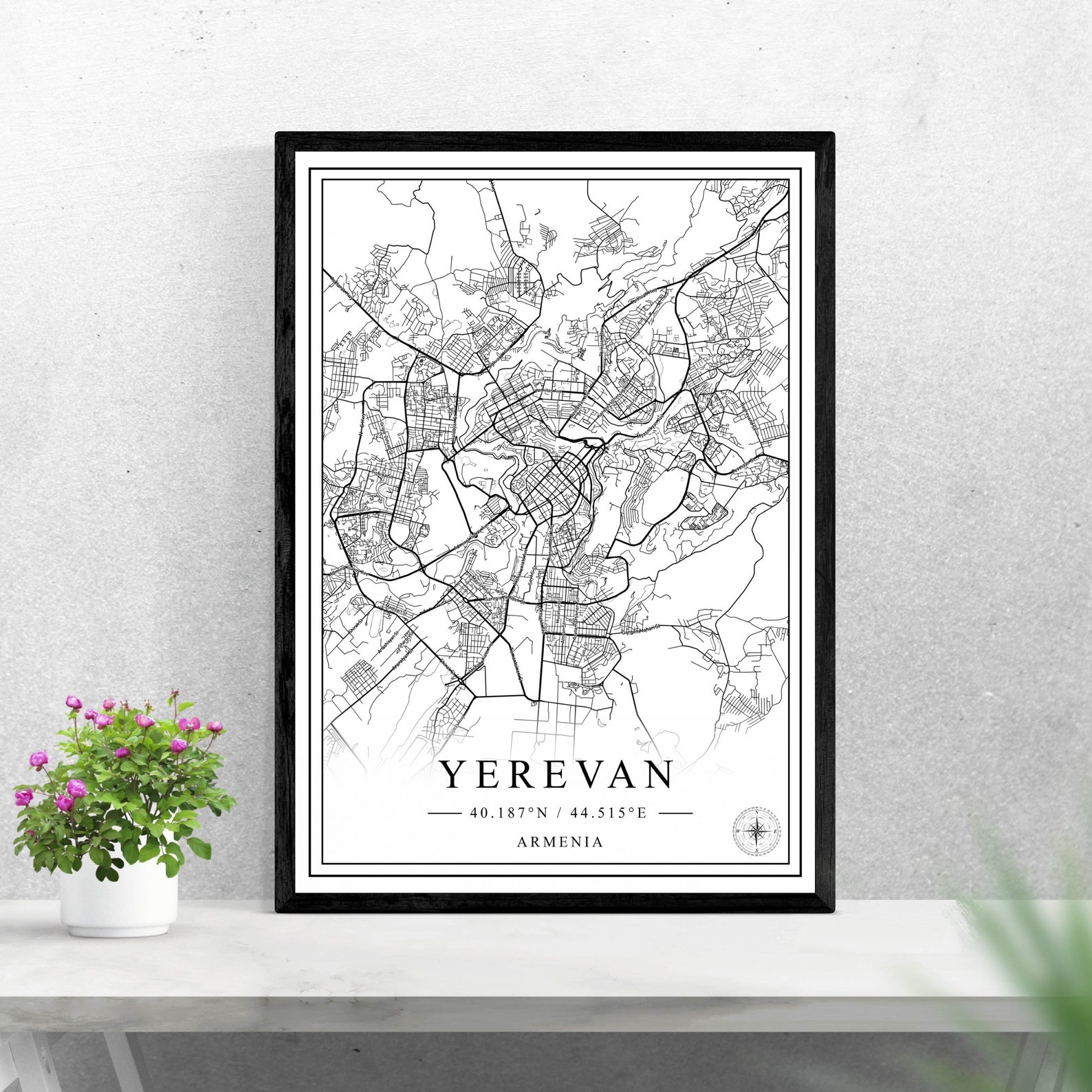 Yerevan City Map Digital Download Black and White Print Design of ...