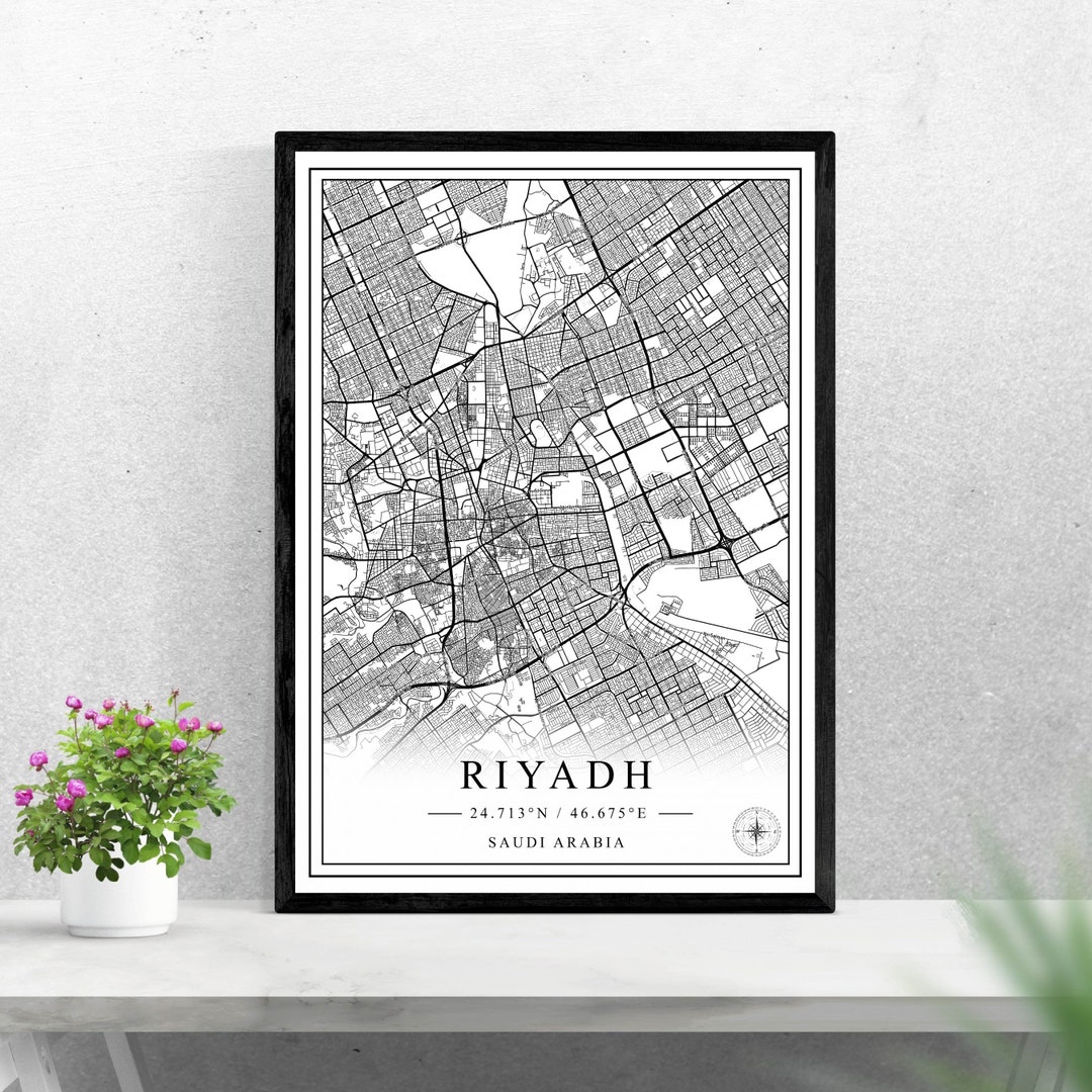 Riyadh City Map Digital Download Black and White Print Design of Saudi ...
