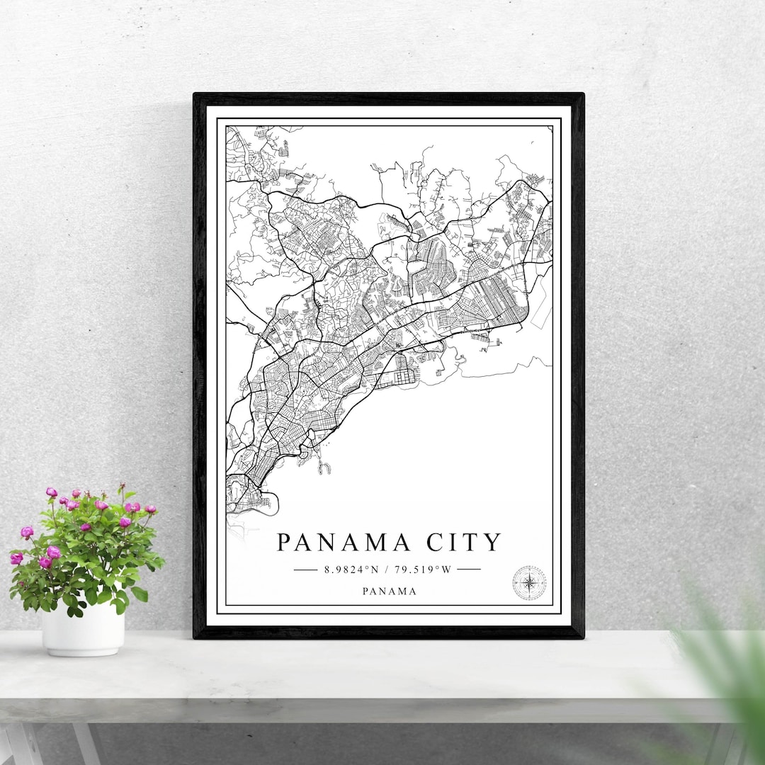 Panama City City Map Digital Download Black and White Print Design of ...