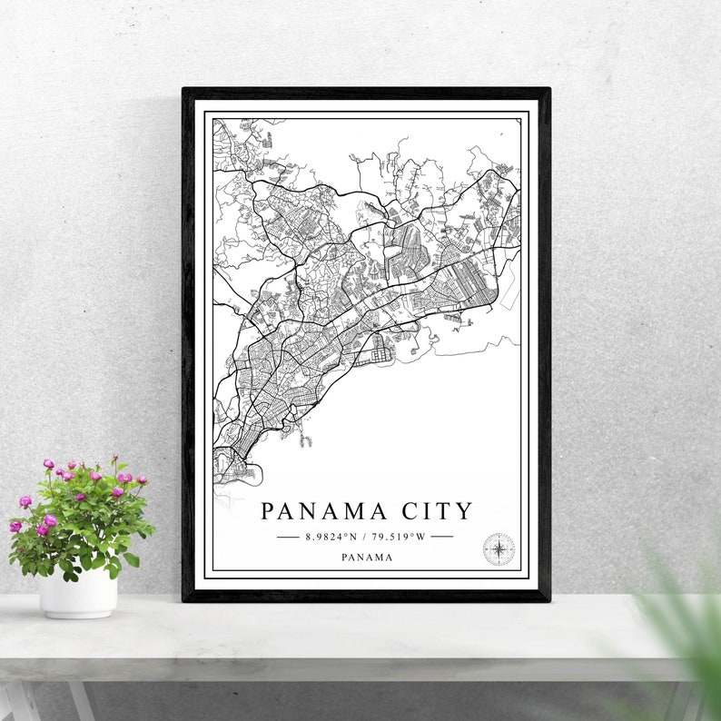 Mapa de la ciudad de Panamá descarga digital impresión en blanco y ...