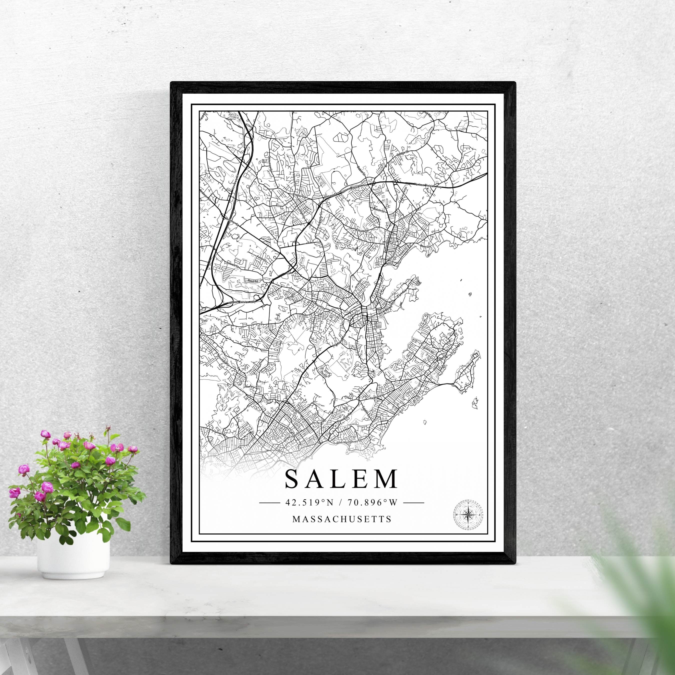 Salem City Map Digital Download Black and White Print Design of United ...