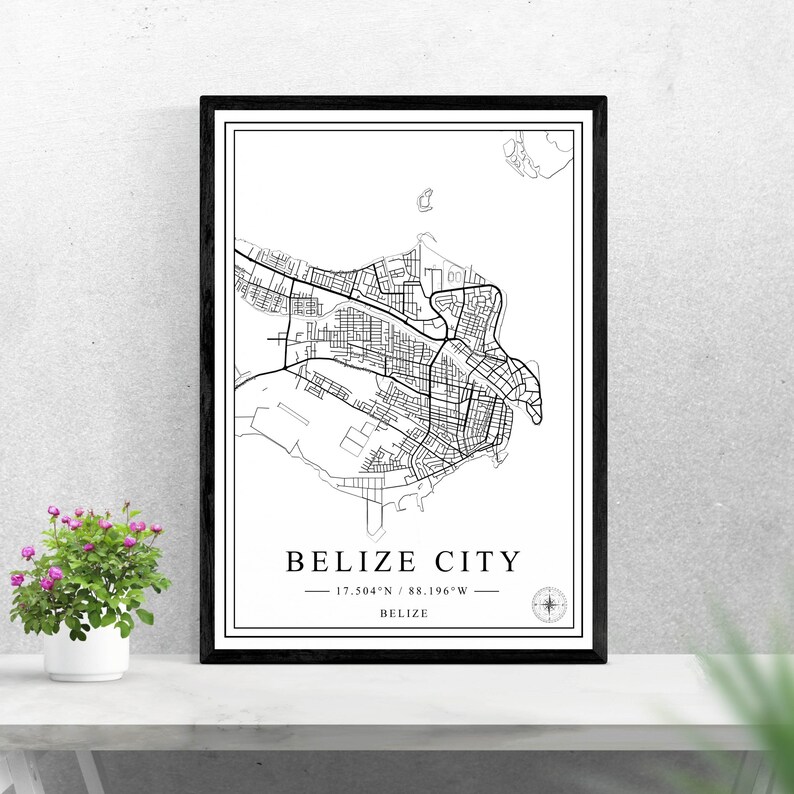 Belize City City Map Digital Download Black and White Print Design of ...