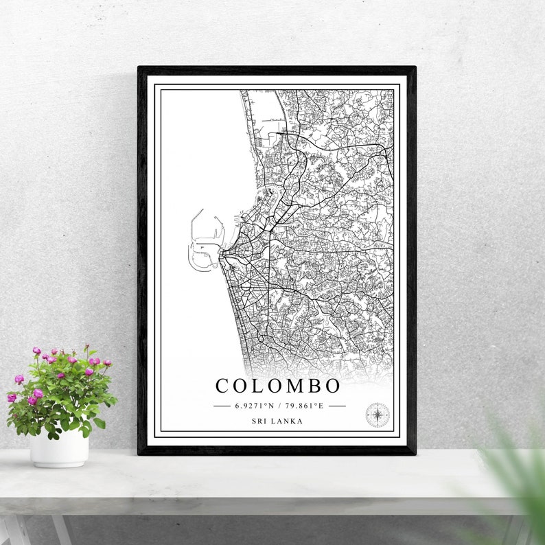 Colombo City Map Digital Download Black and White Print Design of Sri ...