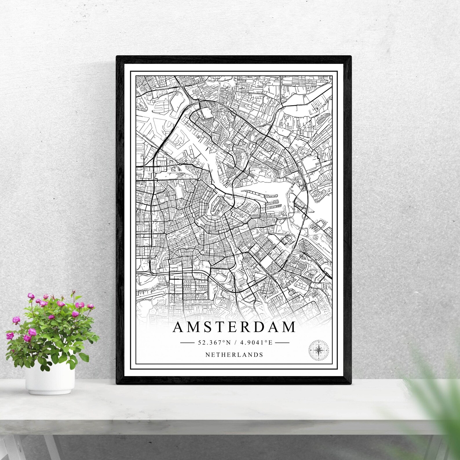Amsterdam City Map Digital Download Black and White Print Design of ...