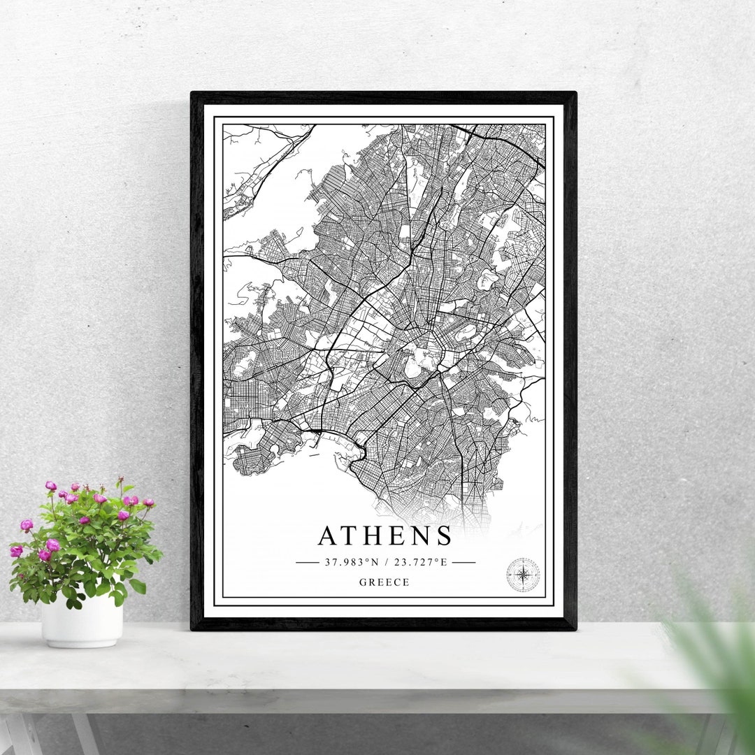 Athens City Map Digital Download Black and White Print Design of Greece ...