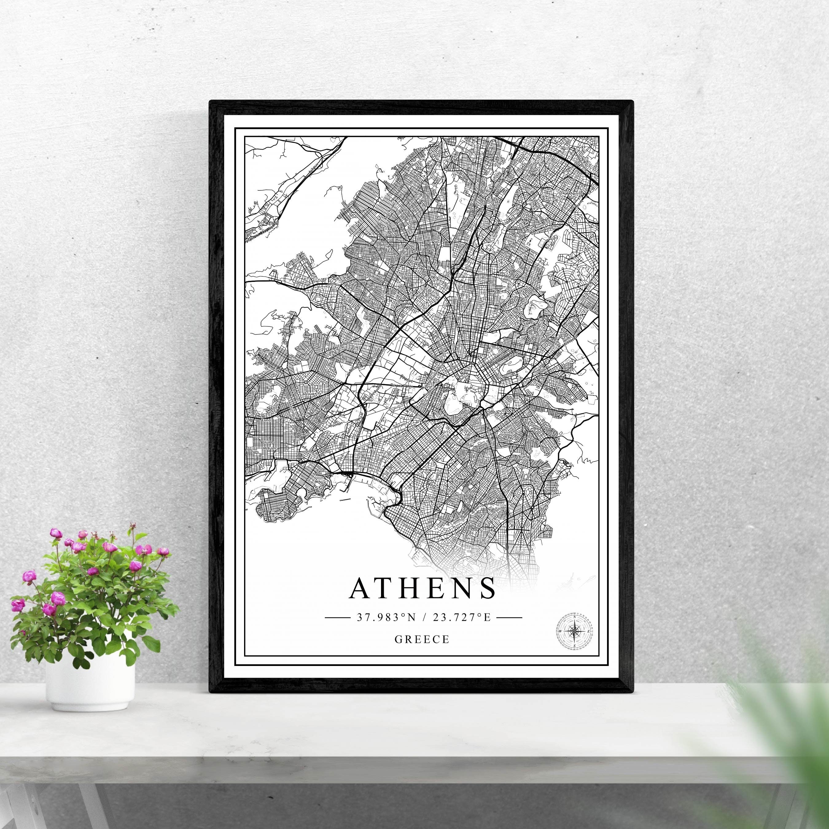 Athens City Map Digital Download Black and White Print Design of Greece ...