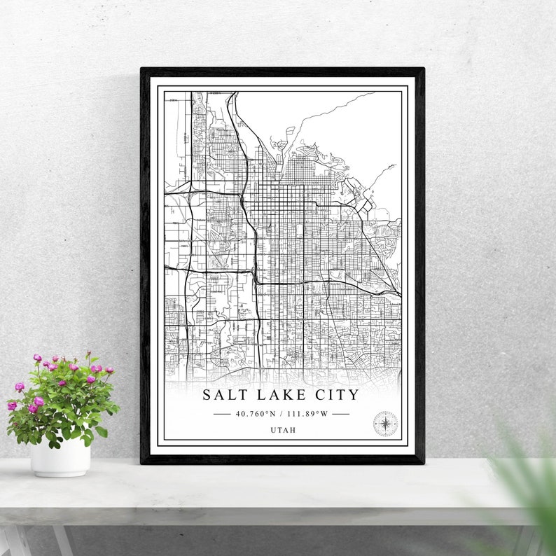 Salt Lake City City Map Digital Download Black and White Print Design ...