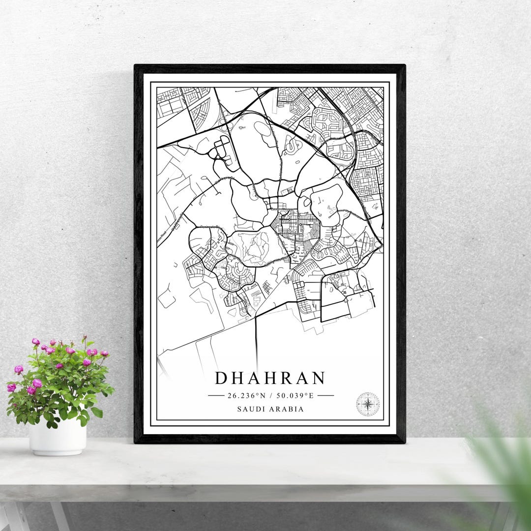 Dhahran City Map Digital Download Black and White Print Design of Saudi ...