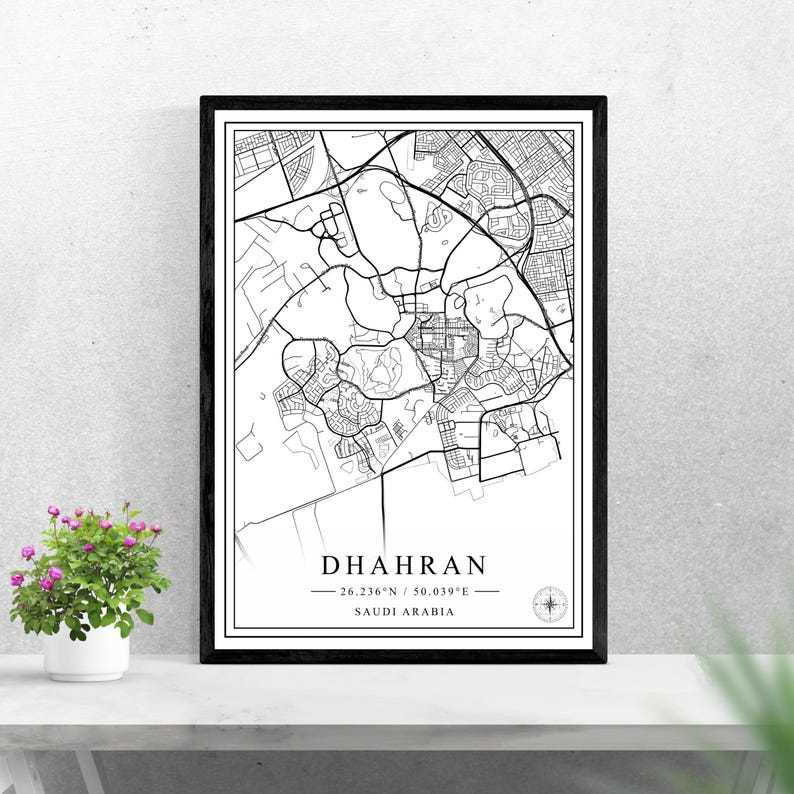 Dhahran City Map Digital Download Black and White Print Design of Saudi ...