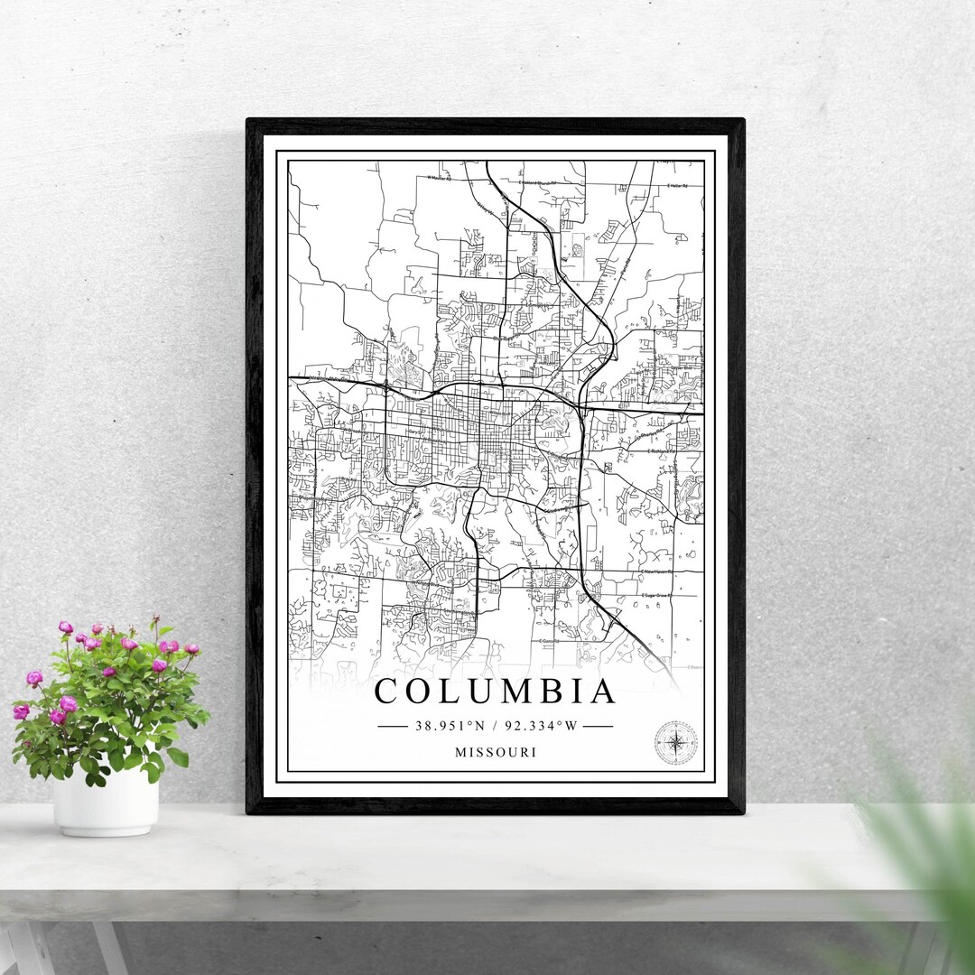 Columbia City Map Digital Download Black and White Print Design of ...