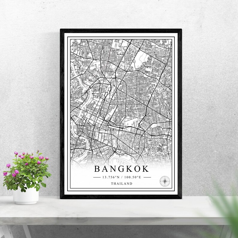 Bangkok City Map Digital Download Black and White Print Design of ...