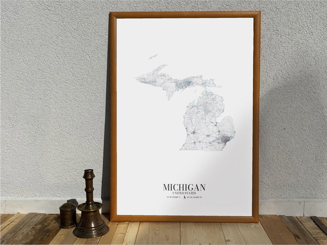Michigan State Road Map Digital Download Black and White - Etsy