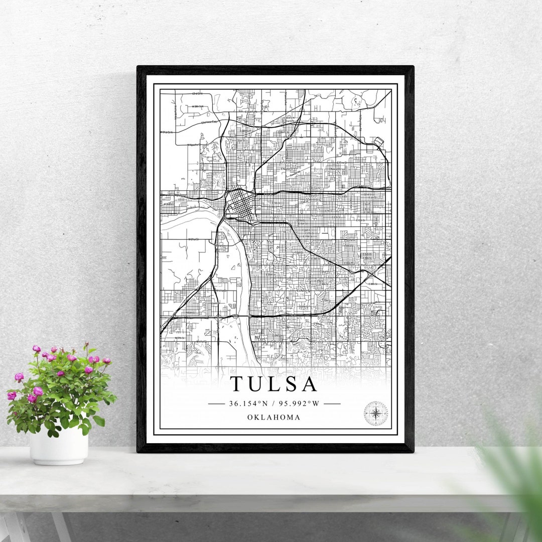 Tulsa City Map Digital Download Black and White Print Design of United ...