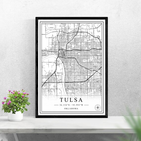 Tulsa City Map Digital Download Black and White Print Design - Etsy