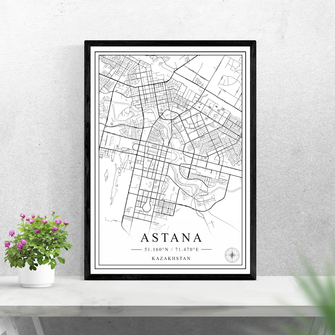 Astana City Map Digital Download Black and White Print Design of ...