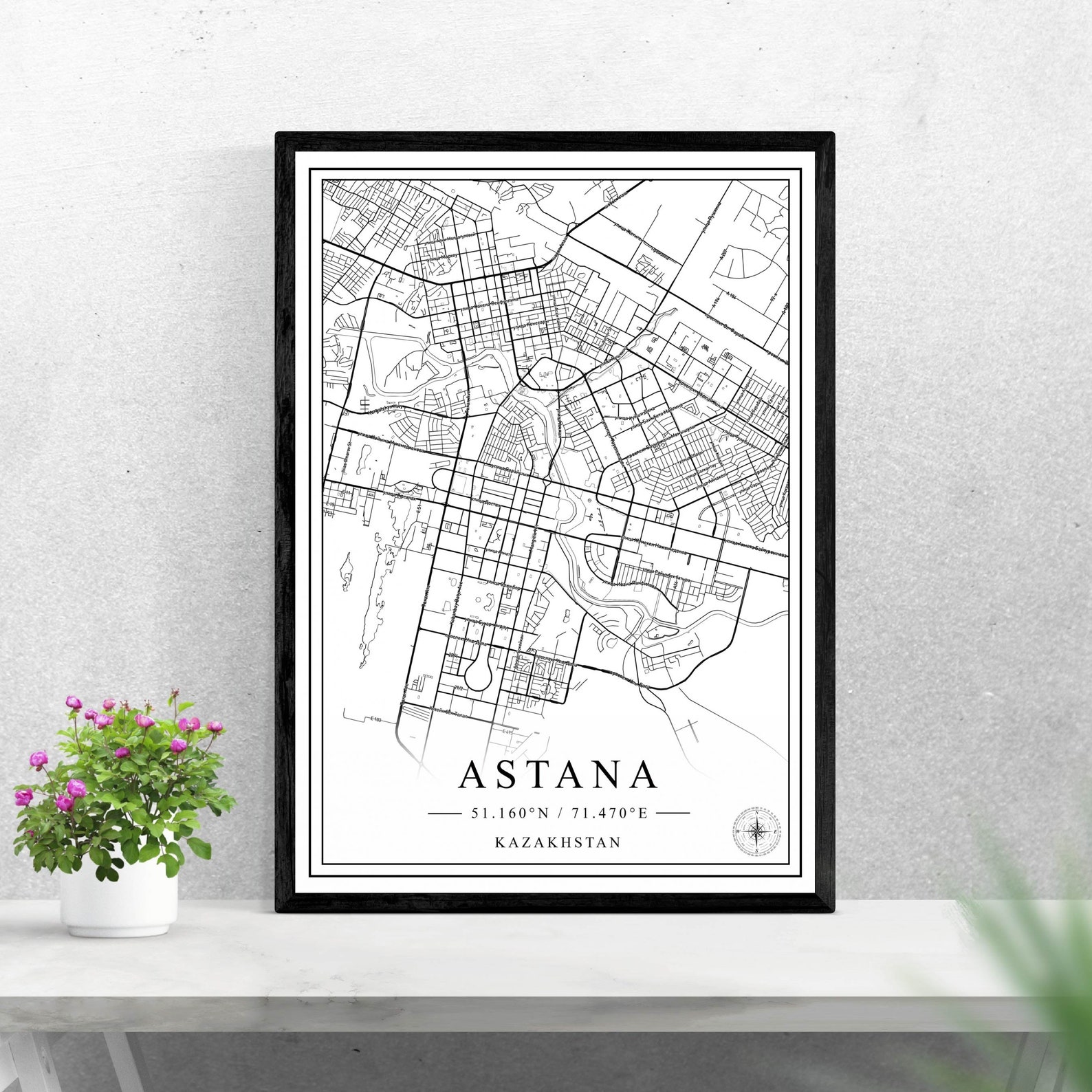 Astana City Map Digital Download Black and White Print Design of ...