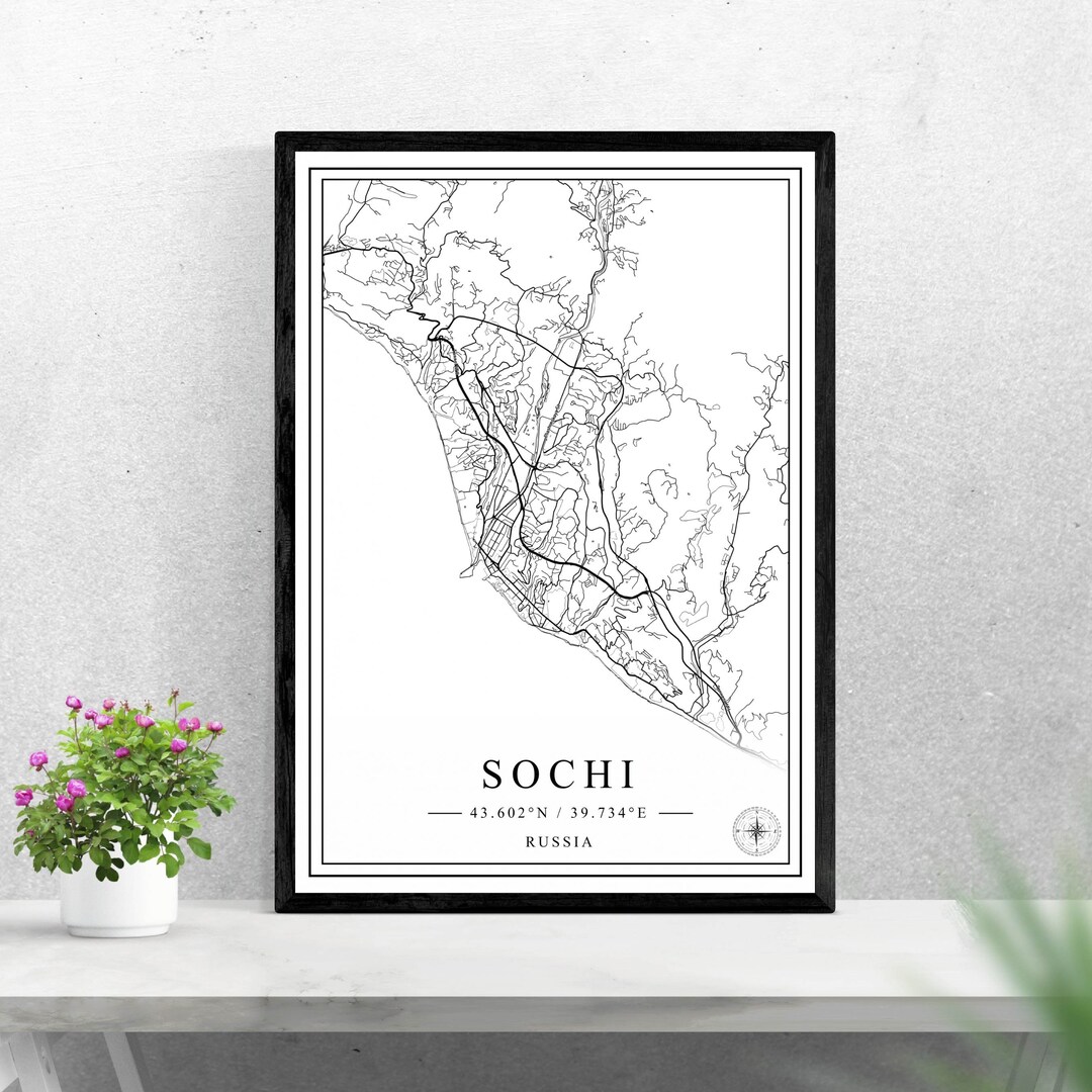 Sochi City Map Digital Download Black and White Print Design of Russia ...