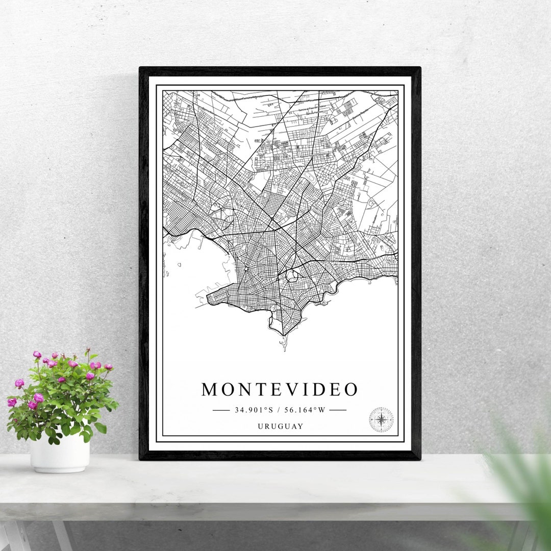 Montevideo City Map Digital Download Black and White Print Design of ...