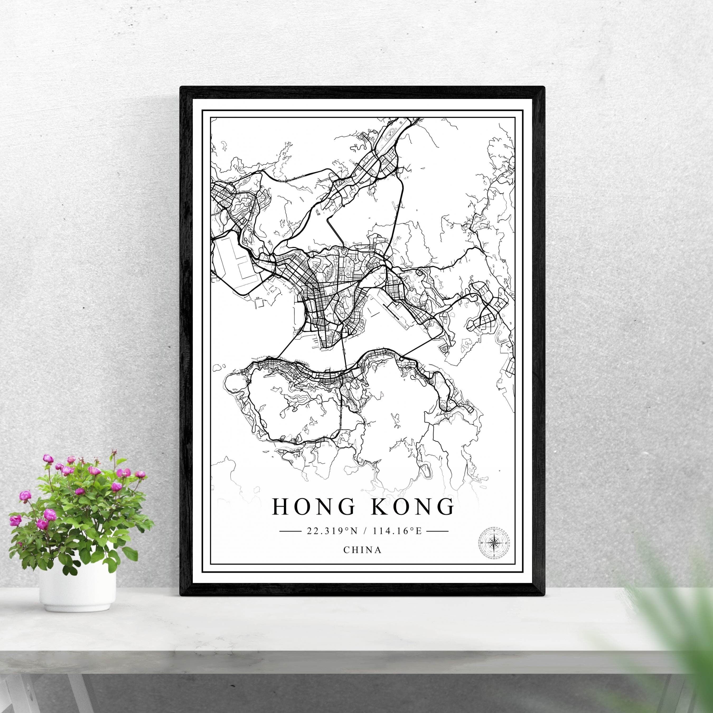 Hong Kong City Map Digital Download Black and White Print Design of ...