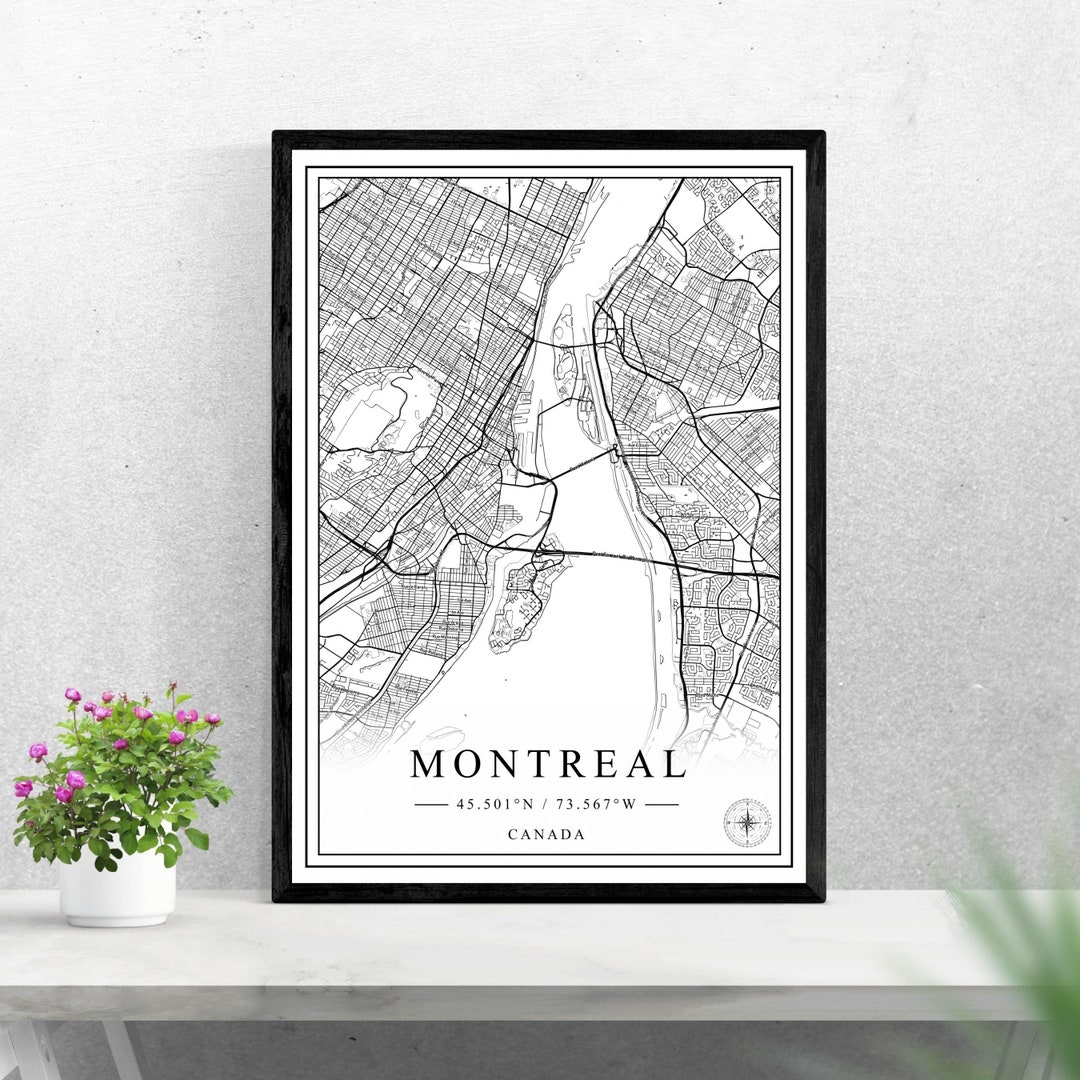 Montreal City Map Digital Download Black and White Print Design of ...