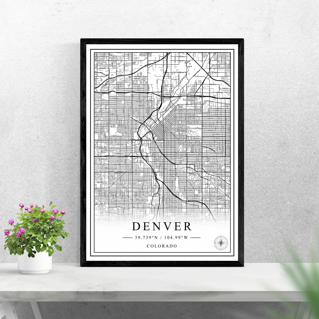Denver City Map Digital Download Black and White Print Design of United ...