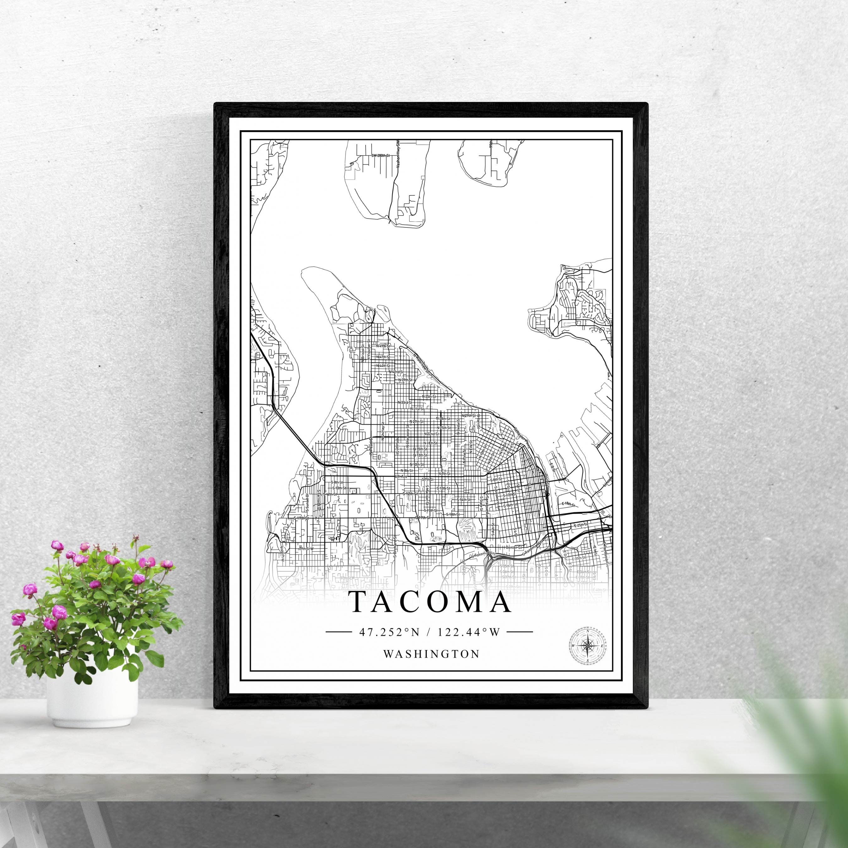 Tacoma City Map Digital Download Black and White Print Design of United ...