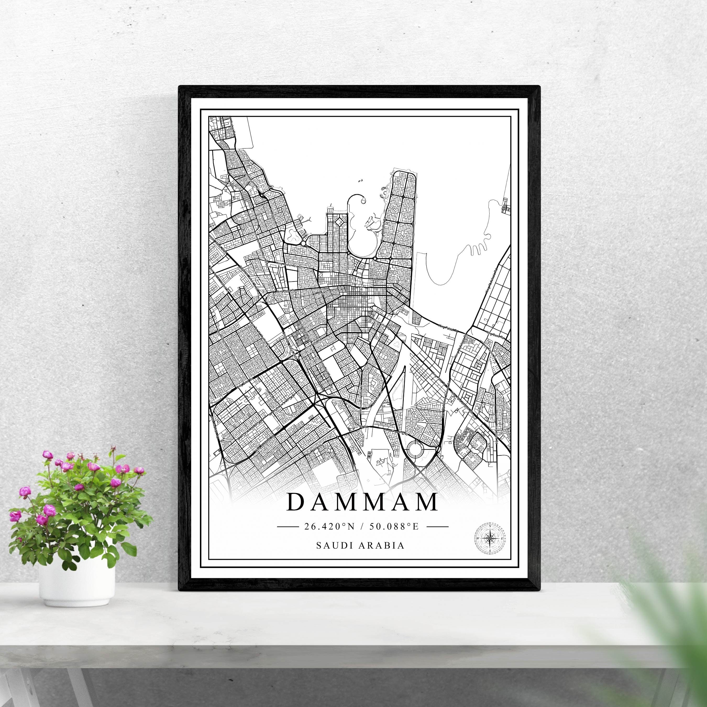 Dammam City Map Digital Download Black and White Print Design of Saudi ...
