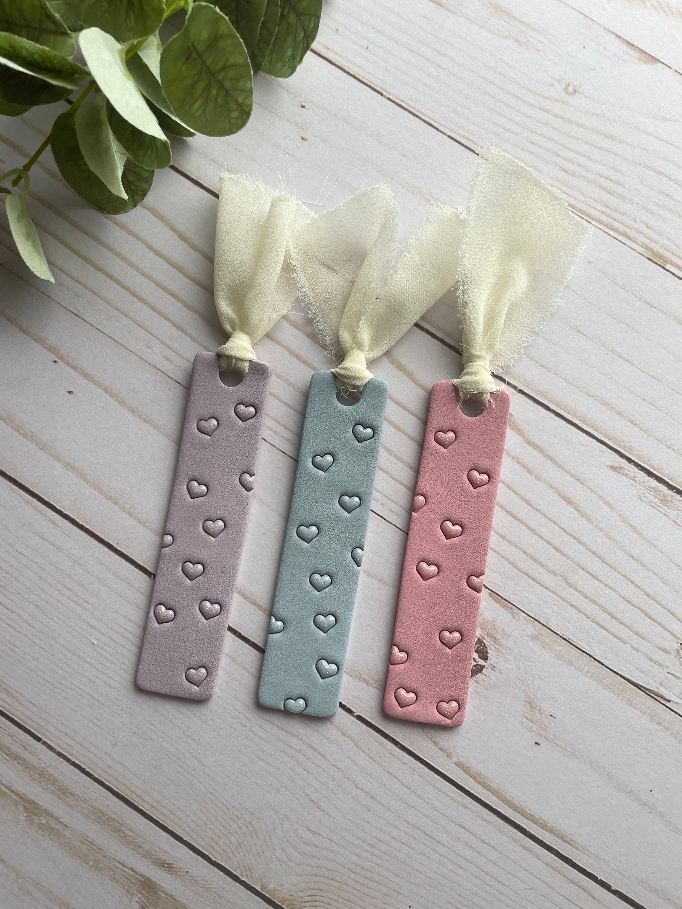 Glitter Hearts Polymer Clay Bookmark Valentines Bookmark Unique Gift ...