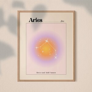 Aries Aura Poster, Purple Zodiac Sign, Circle Gradient, Spiritual Print ...