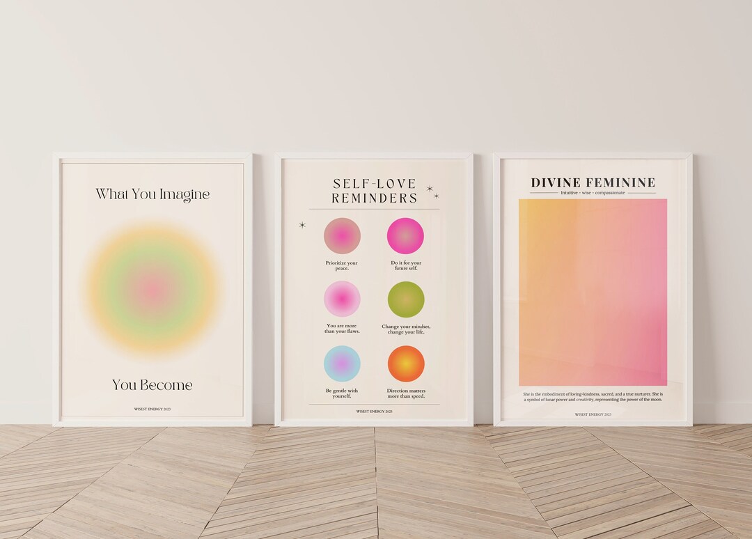 Self-love Manifestation Aura Set of 3 Poster, Divine Feminine Spiritual ...
