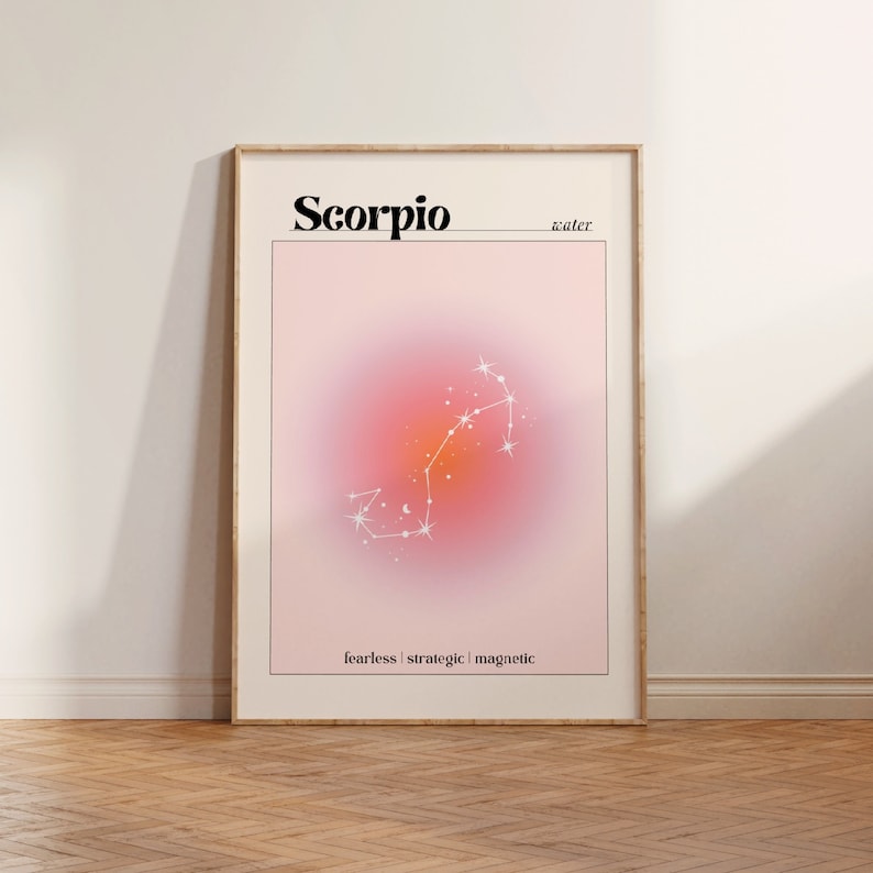 Scorpio Poster, Pastel Pink Aura Print, Y2K Aesthetic Wall Art, Gift ...