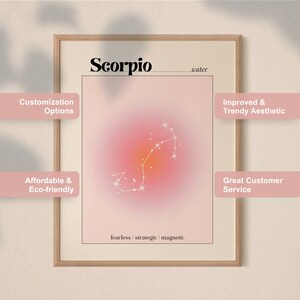 Scorpio Poster, Pastel Pink Aura Print, Y2K Aesthetic Wall Art, Gift ...