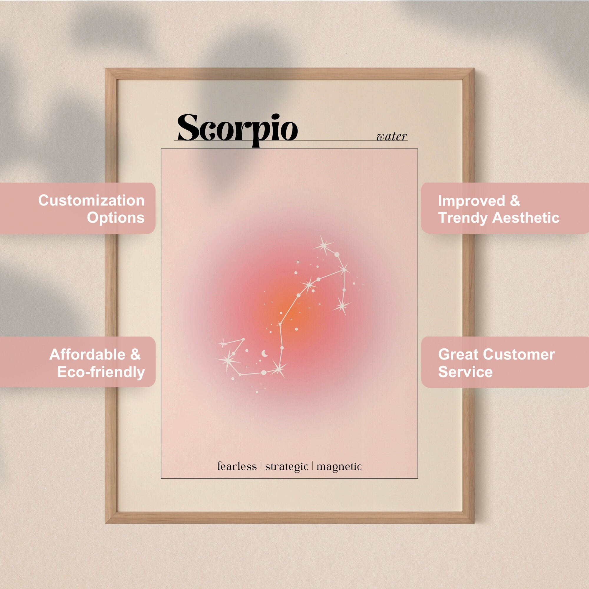 Scorpio Poster, Pastel Pink Aura Print, Y2K Aesthetic Wall Art, Gift ...