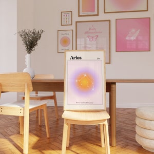Aries Aura Poster, Purple Zodiac Sign, Circle Gradient, Spiritual Print ...