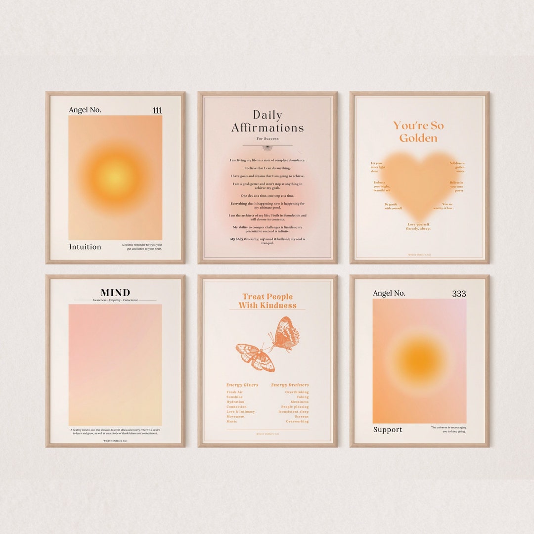 Orange Aura Posters Set, Set of 6, TPWK Wall Art, Angel Number Print ...