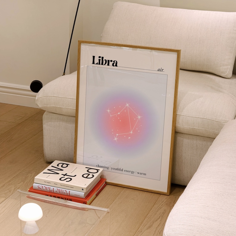 Libra Poster, Pastel Blue Aura Print, Y2K Aesthetic Wall Art, Gift for ...