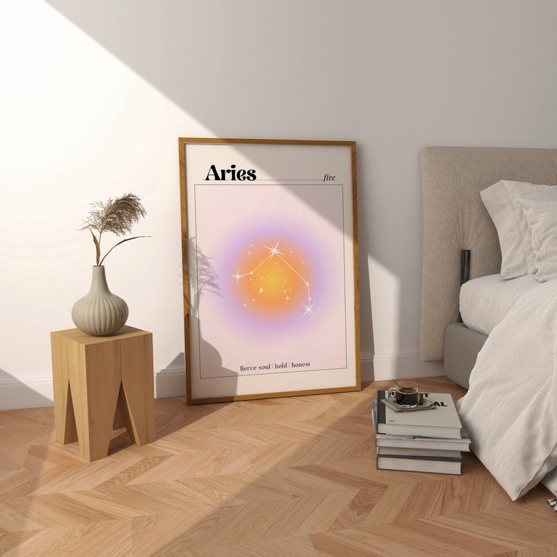 Aries Aura Poster Purple Zodiac Sign Circle Gradient - Etsy