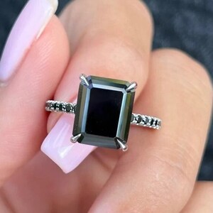 Emerald Cut Black Onyx Engagement Ring Art Deco Black Diamond - Etsy