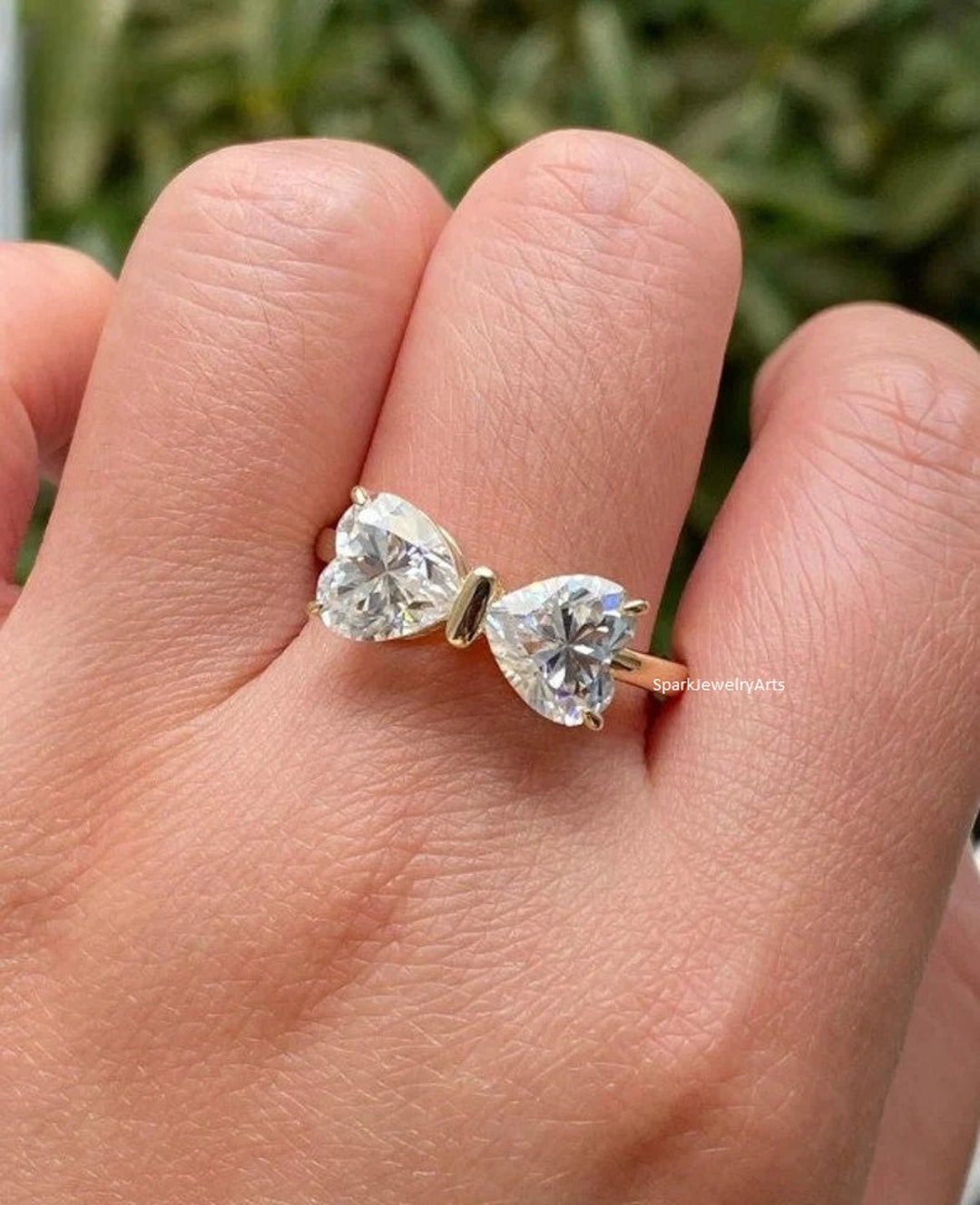 Double Stone Engagement Ring Heart Cut Moissanite Two Stone Ring Claw ...