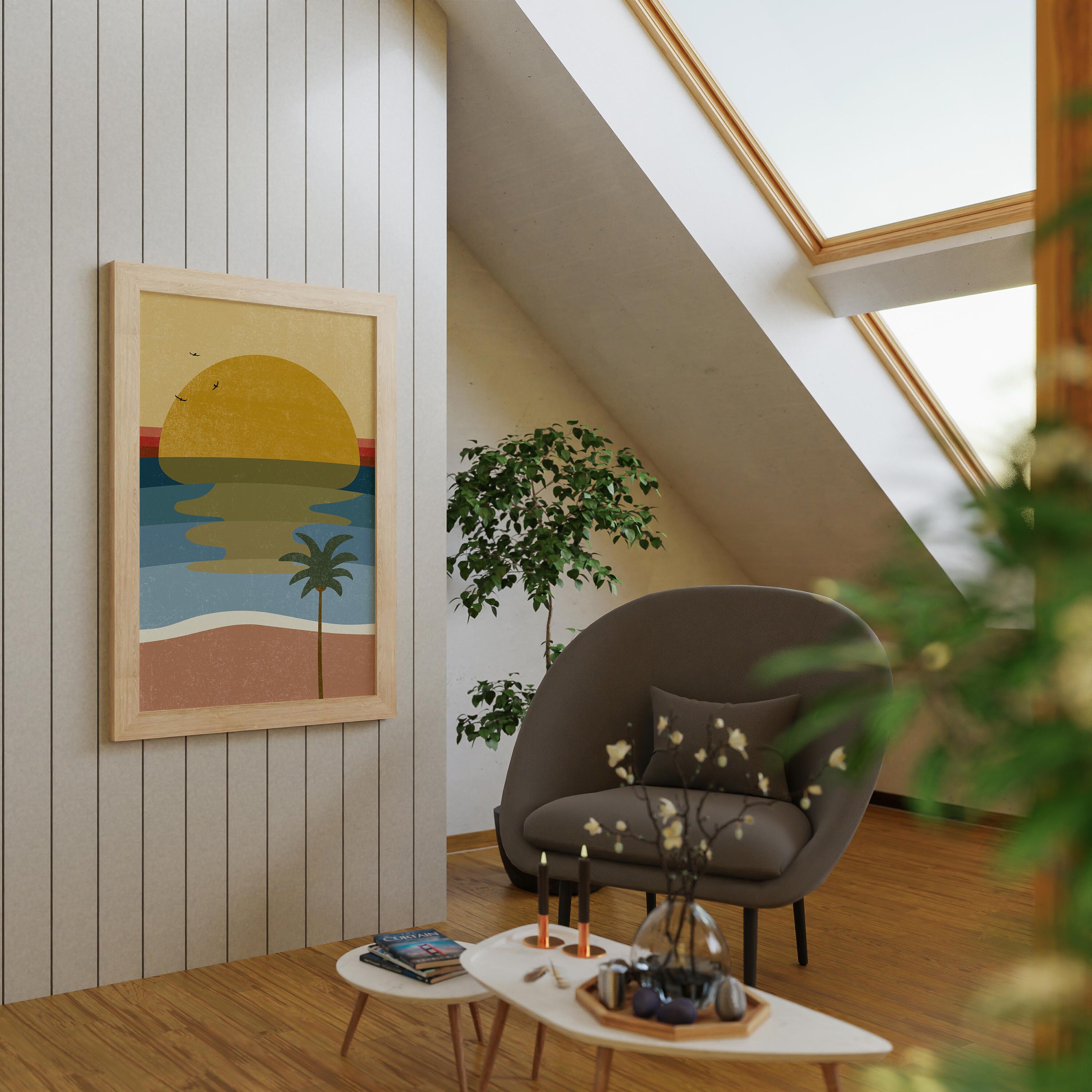 Boho Beach Sunset, Boho Tropical Print, Boho Wall Decor, Palm Tree Wall ...